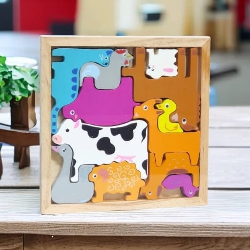 Wooden Animal Matching Puzzle – Montessori Domestic Animal Recognition ...